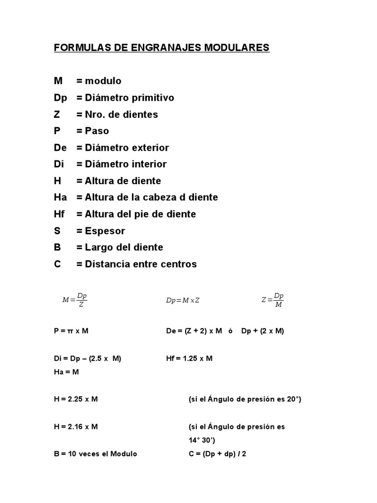 Fórmulas para Calcular Módulos de Engranajes | PDF