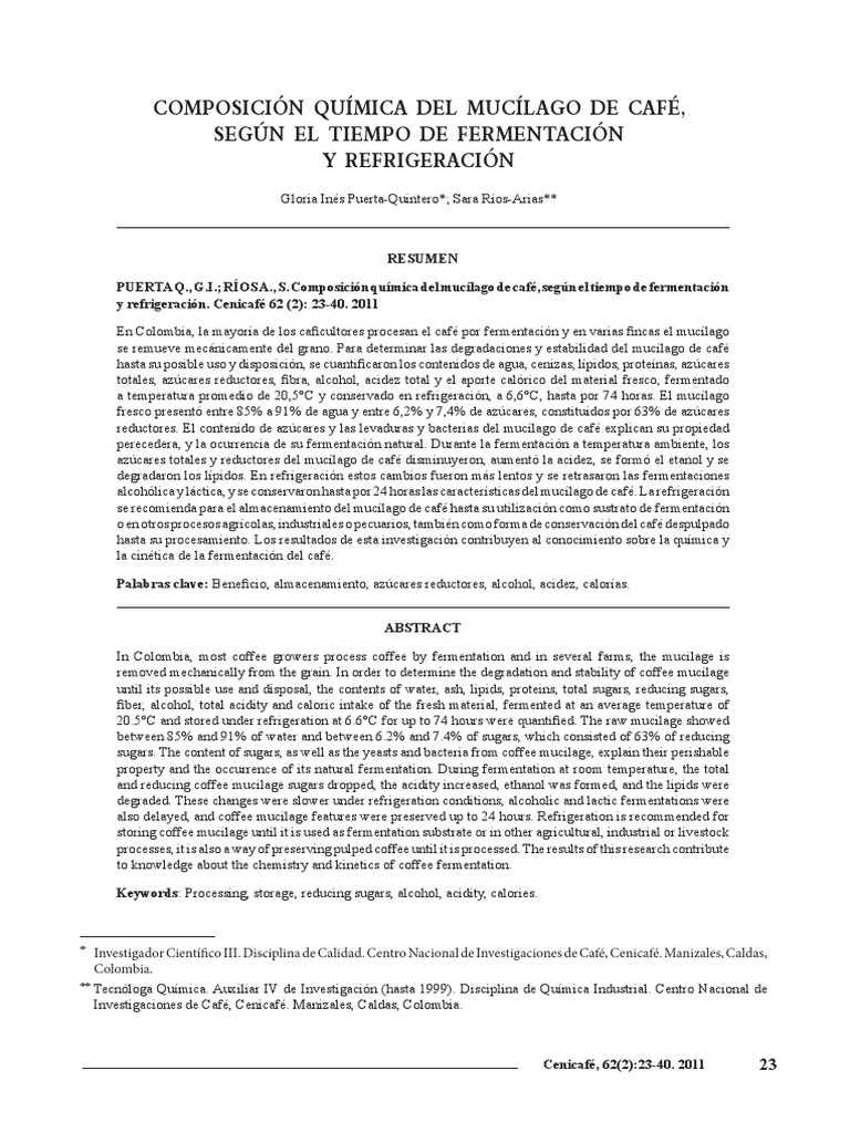 Composicion Quimica Del Mucilago Del Cafe | PDF | café | Carbohidratos