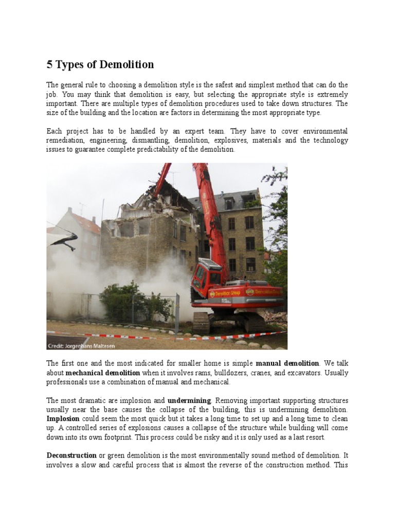 5 Demolition Methods Explained | PDF