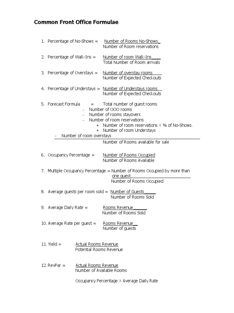 Common Front Office Formulae FO | PDF | Career & Growth