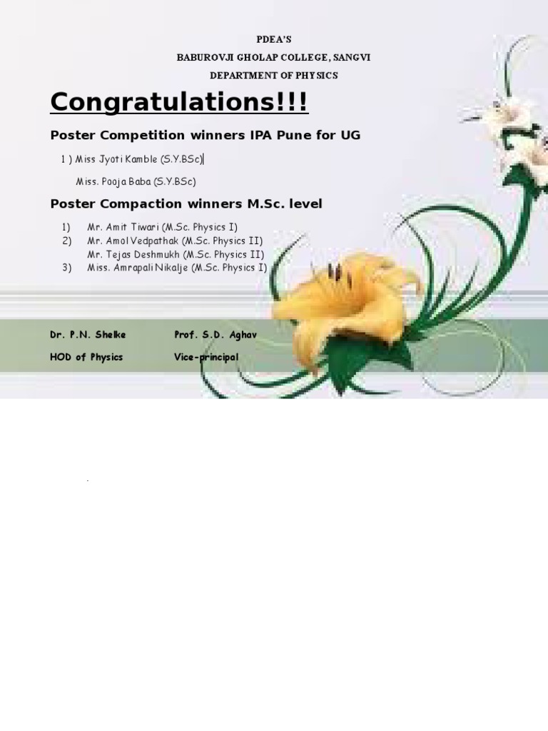 Congratulations!!!: Poster Competition Winners IPA Pune For UG | PDF