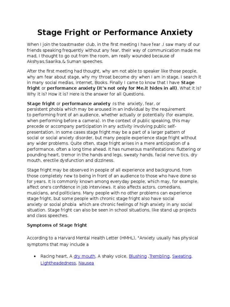 Stage Fright or Performance Anxiety: Fright or Performance Anxiety (It ...