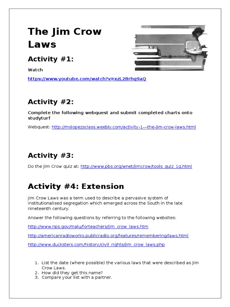 The Jim Crow Laws | PDF