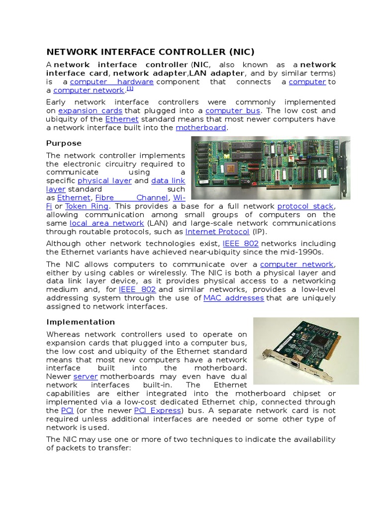 Network INETWORK Nterface Controller | PDF | Network Switch | Network ...
