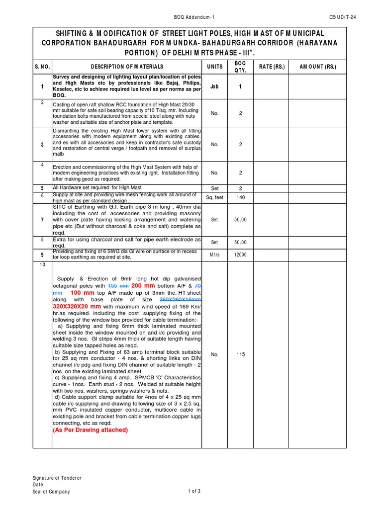 Streetlight Pole Boq | PDF | Industries | Manufactured Goods
