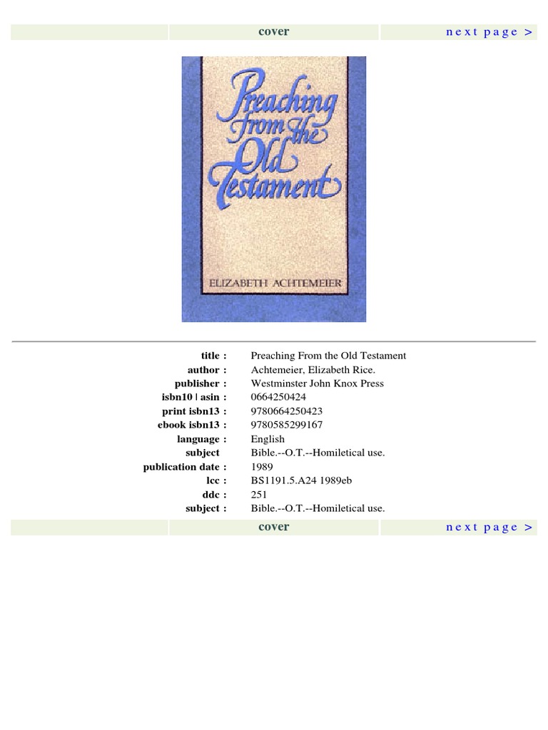 Elizabeth Achtemeier - Preaching From The Old Testament | PDF | New ...