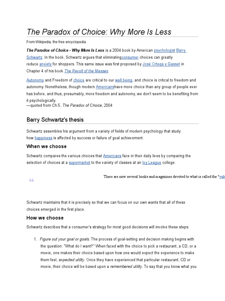 The Paradox of Choice | PDF | Psychological Concepts | Behavioural Sciences