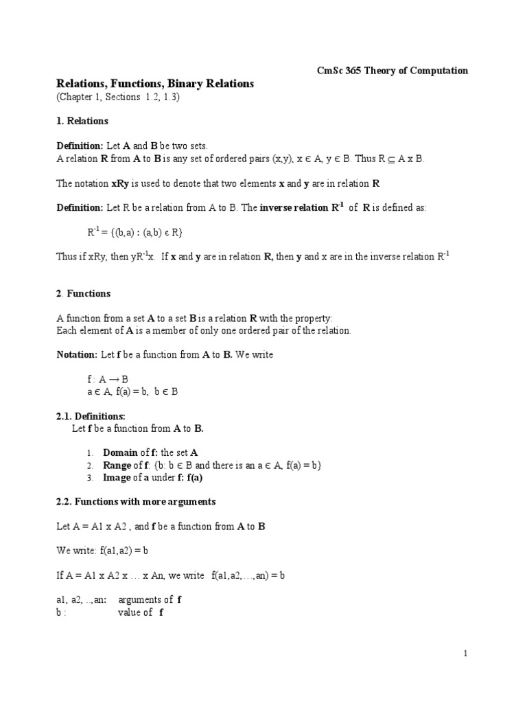 Relations, Functions, Binary Relations | PDF | Function (Mathematics) | Analysis