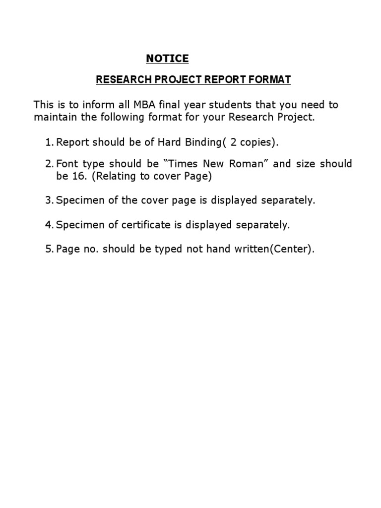 Research Report Format-MBA | PDF | Master Of Business Administration ...