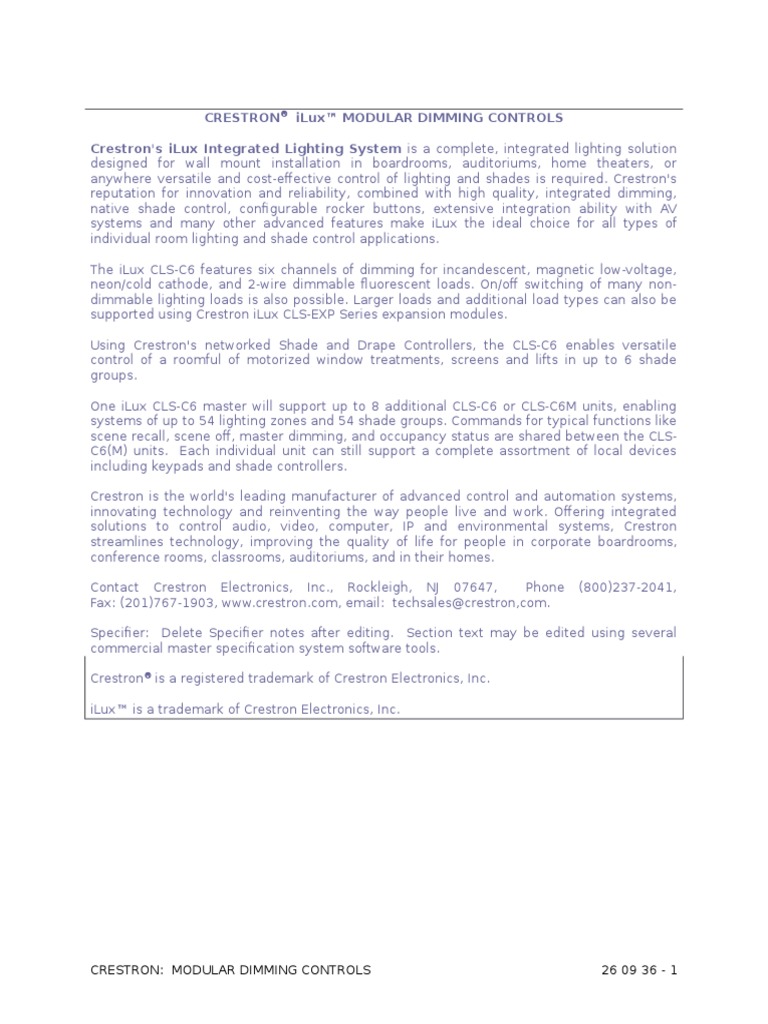 Es 26-09-36 Modular Dimming Controls Ilux | PDF | Fluorescent Lamp ...