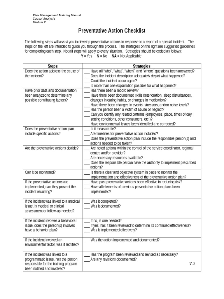 Preventative Action Checklist: Steps Strategies | PDF | Psychological ...