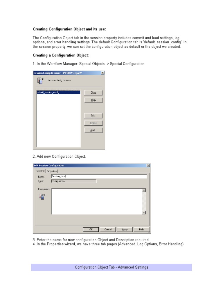 Configuring Advanced Settings, Log Options, and Error Handling in Custom Configuration Objects ...
