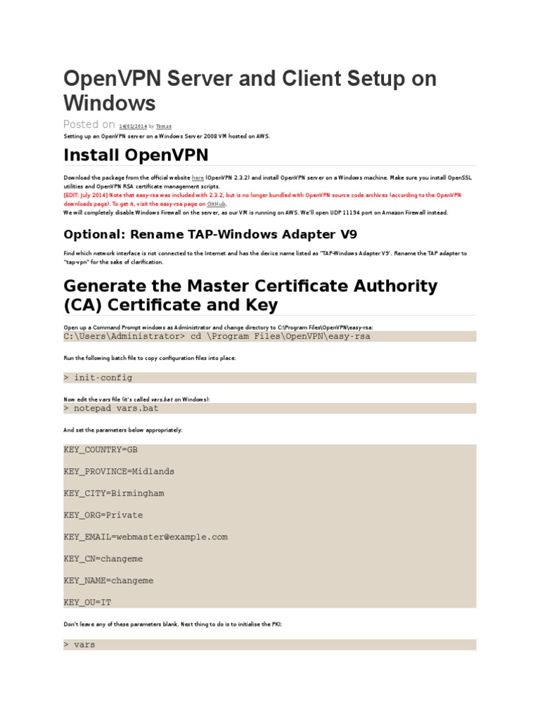 Openvpn Server and Client Setup On Windows | PDF | Port (Computer Networking) | Microsoft Windows