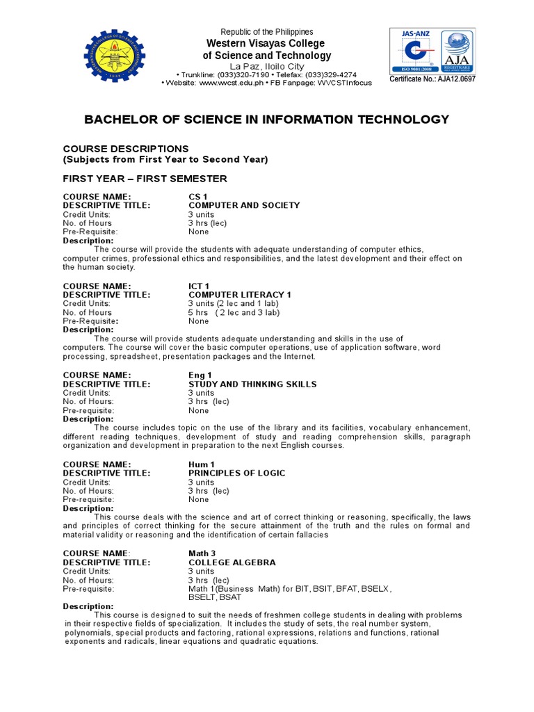 Associate in Information Technology Course Description | PDF ...