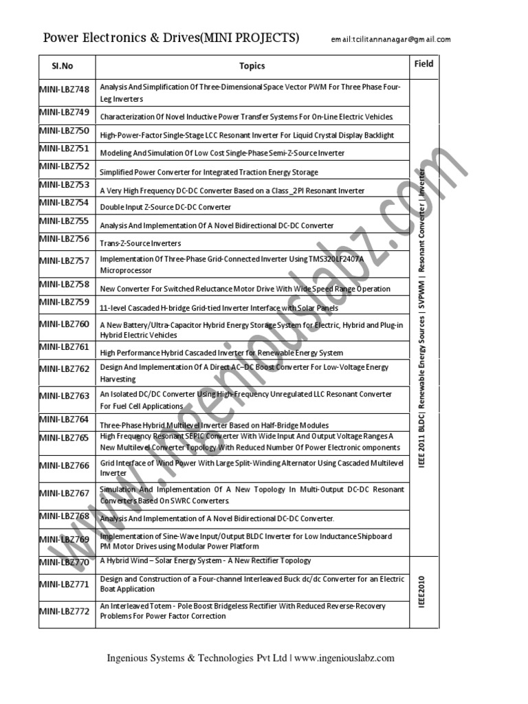 Power Electronics Mini Projects List | PDF | Power Inverter | Power ...