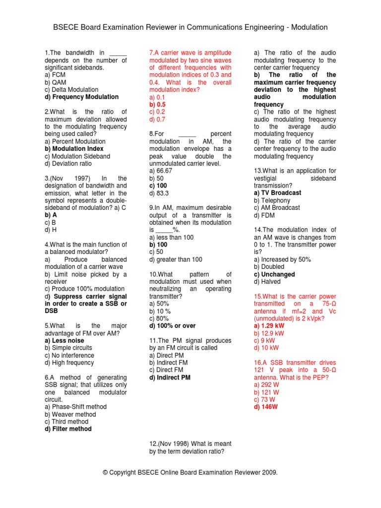 Mcq In Electronics Modulation Pdf Frequency Modulation Modulation