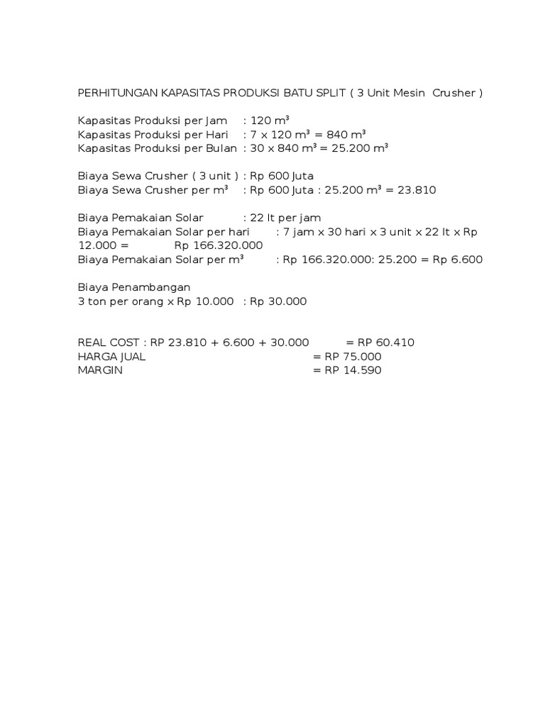 Perhitungan Kapasitas Produksi Batu Split | PDF