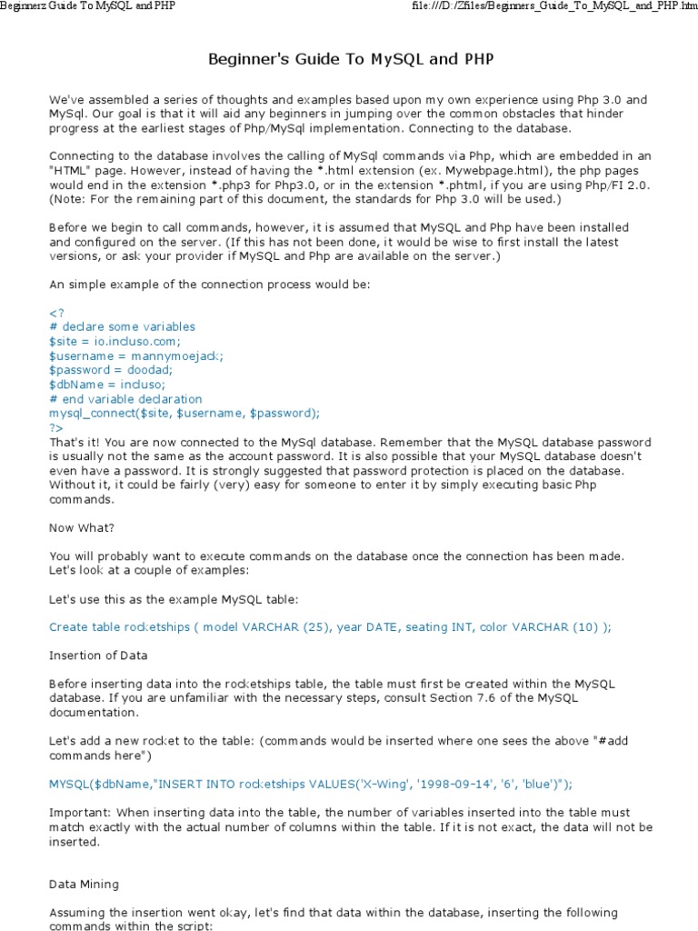 Beginnerz Guide To MySQL | PDF | Php | Computer Data