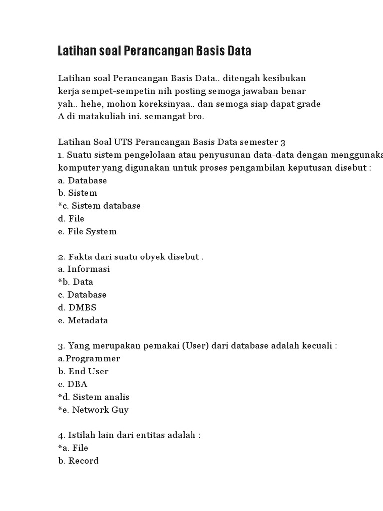 Latihan Soal Perancangan Basis Data | PDF