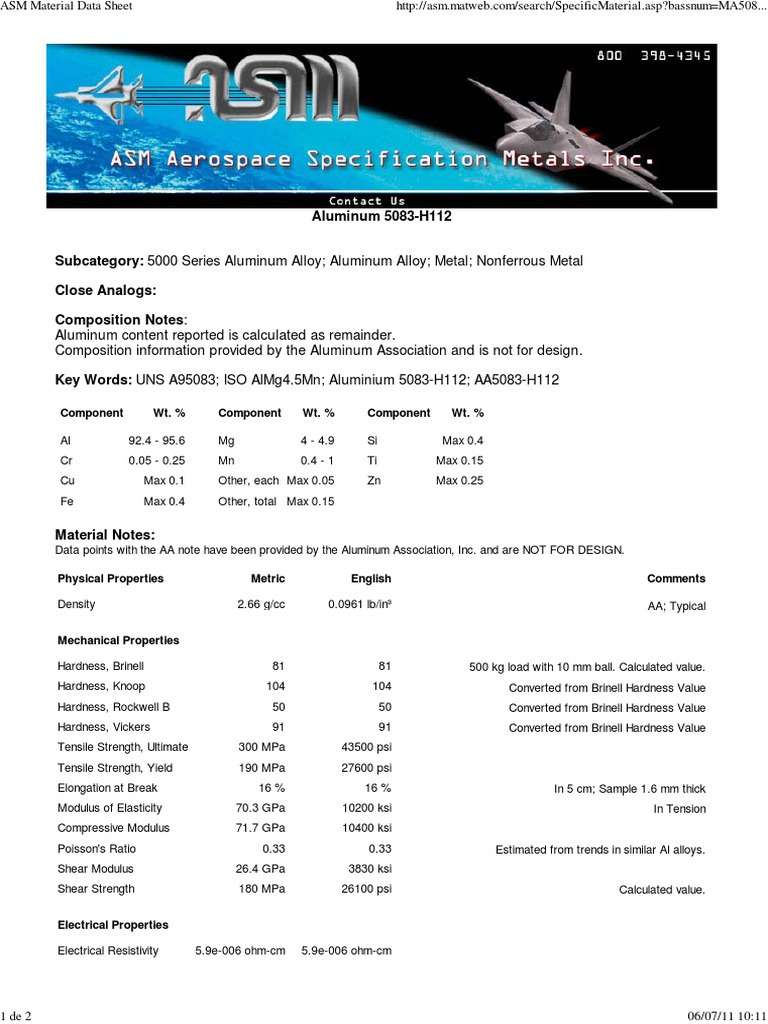 Alumínio Cold ASM Material Data Sheet | PDF | Ultimate Tensile Strength ...