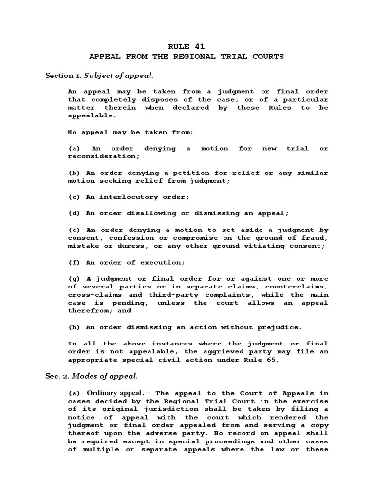 Rule 41 Appeal From The Regional Trial Courts | PDF | Judgment (Law ...