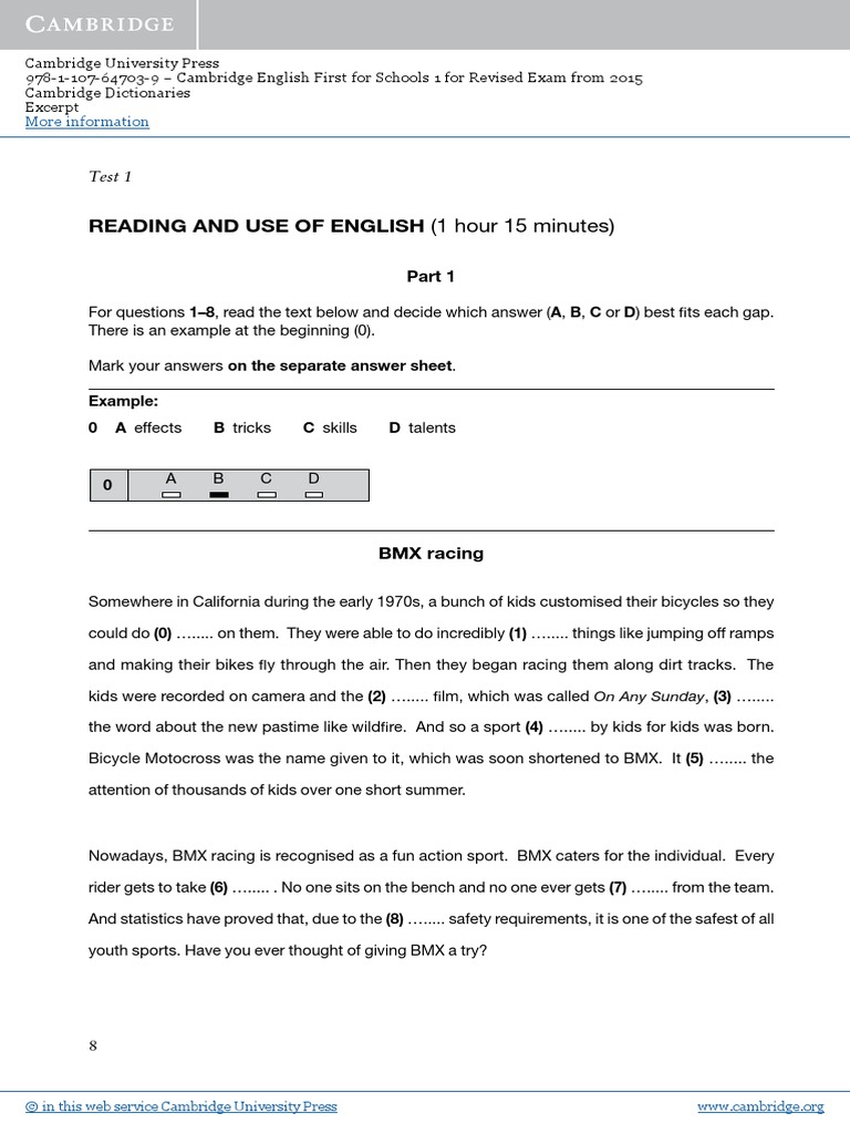 Reading and Use of English FCE