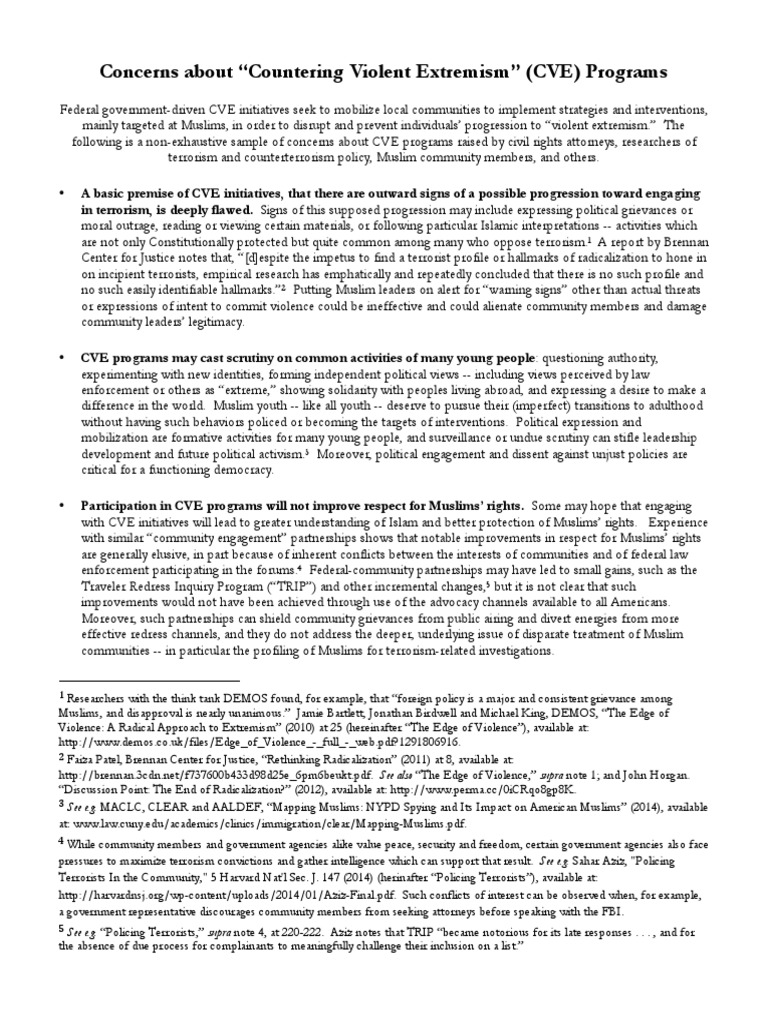 Concerns About "Countering Violent Extremism" Programs | PDF | Counter ...