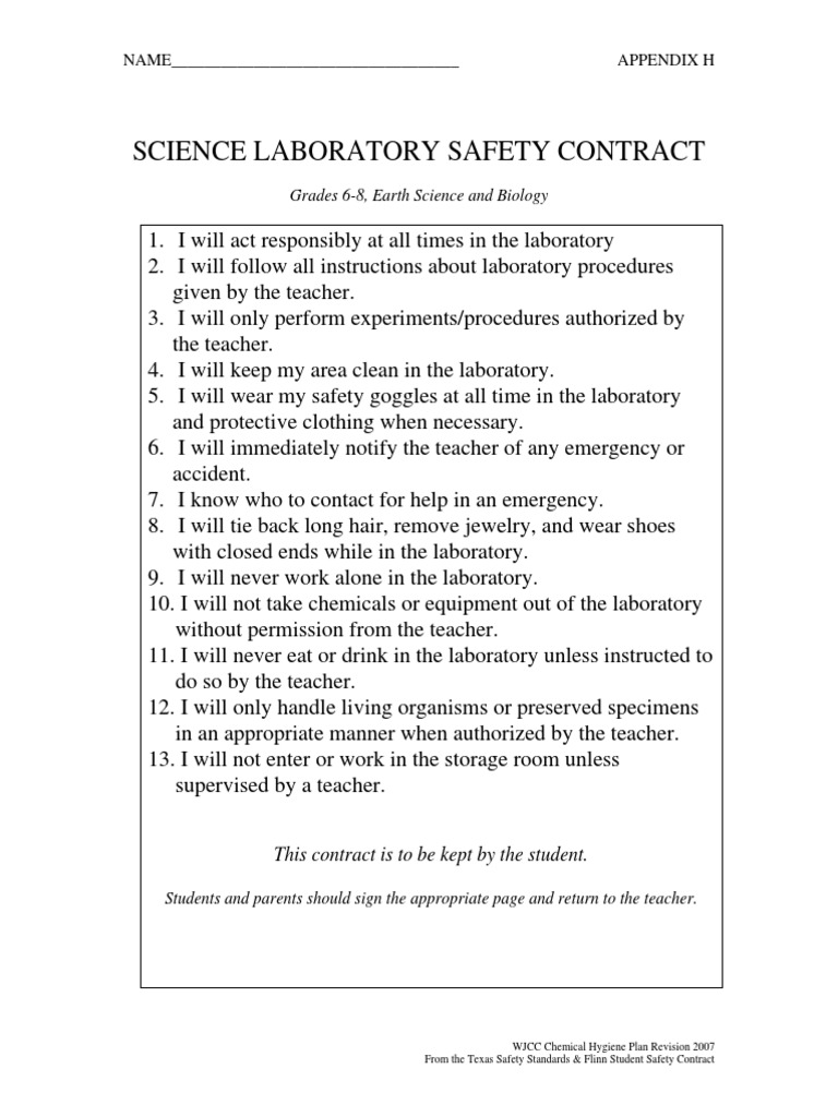 Science Lab Safety Contract | PDF | Laboratories | Schools
