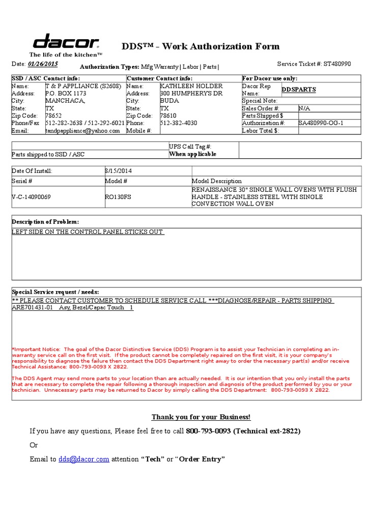 DDS™ - Work Authorization Form | PDF | Computers