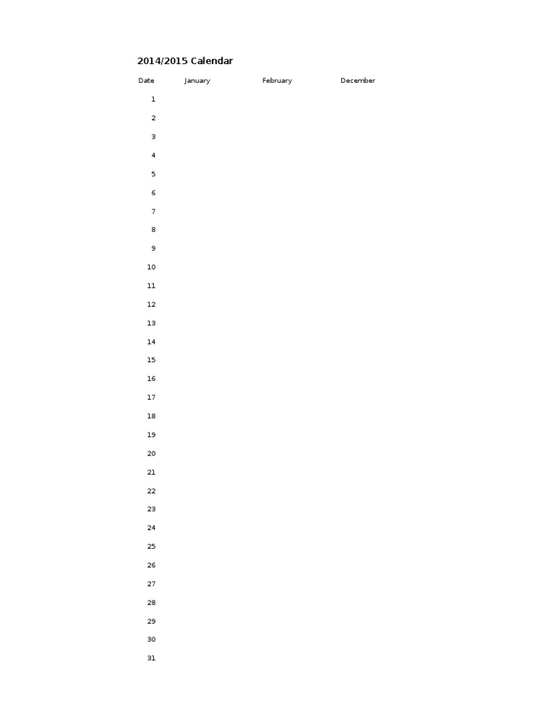2014-2015 Yearly Calendar | PDF
