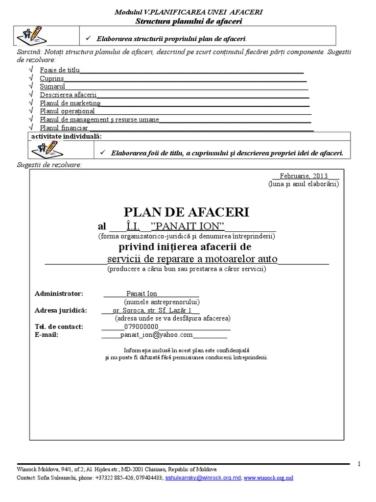 Model Plan de Afaceri