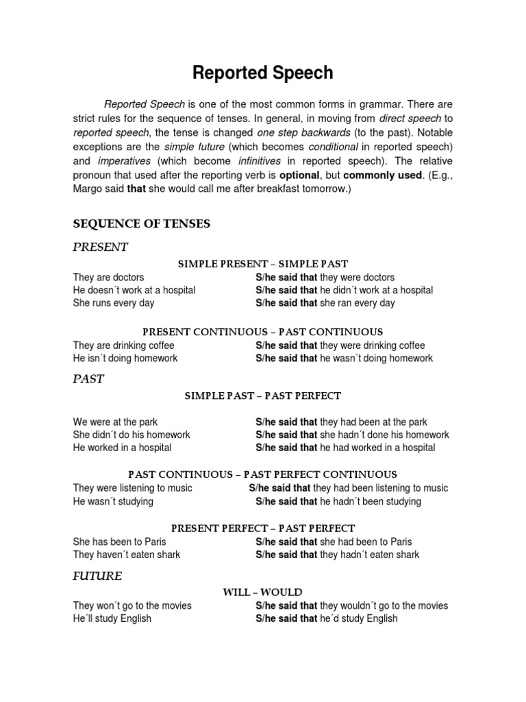 REPORTED SPEECH-sequence of Tenses | PDF | Grammatical Tense | Languages
