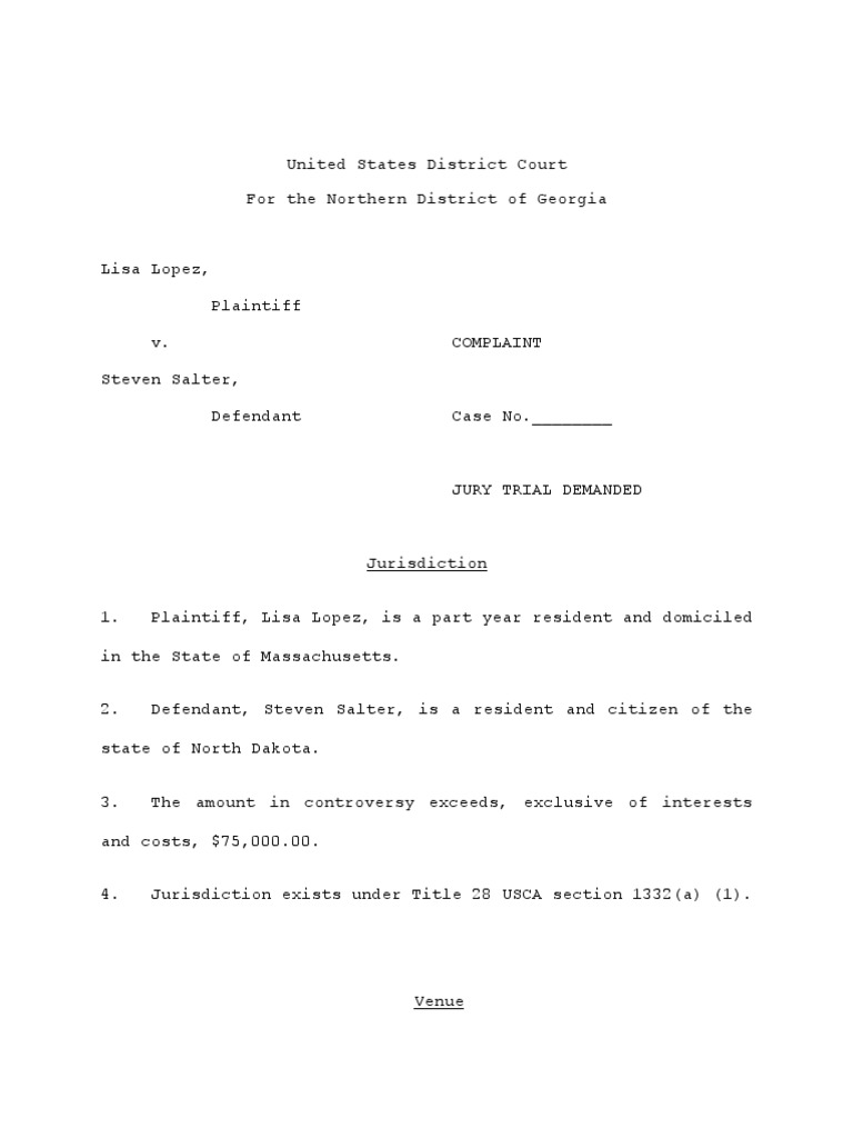 Sample Complaint Draft For Class | PDF | Negligence | Complaint