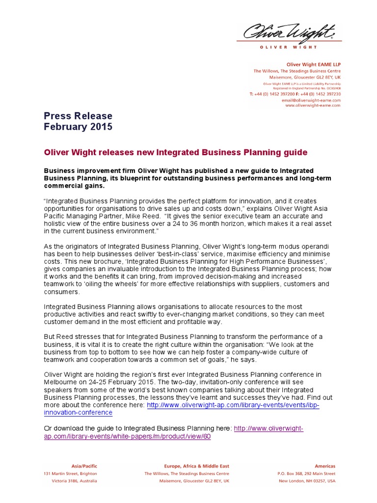 Oliver Wight Releases New Integrated Business Planning Guide | Supply ...