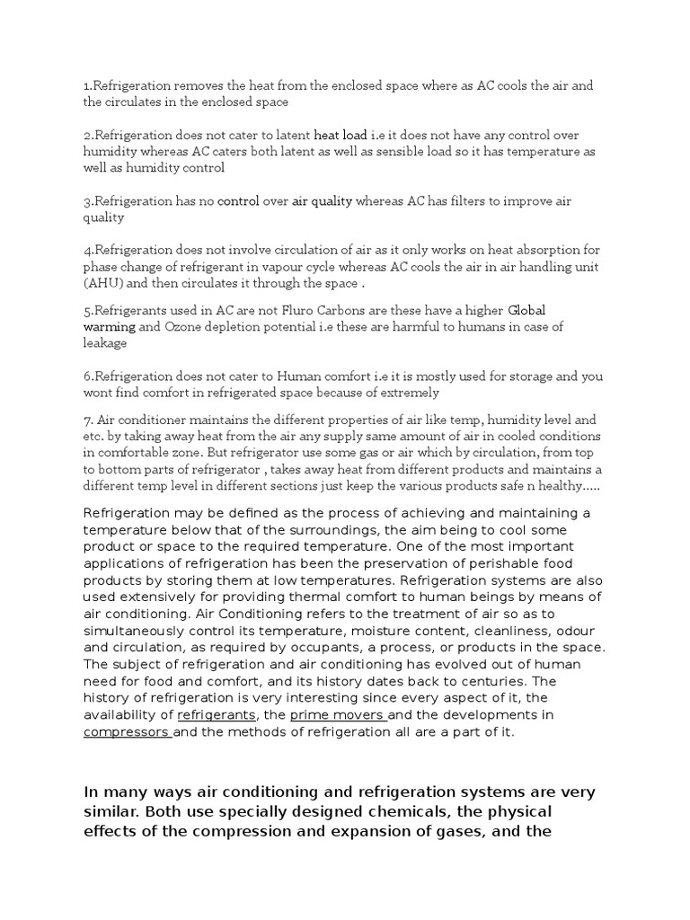 Difference Between Air Conditioning And Refrigeration Systems Pdf