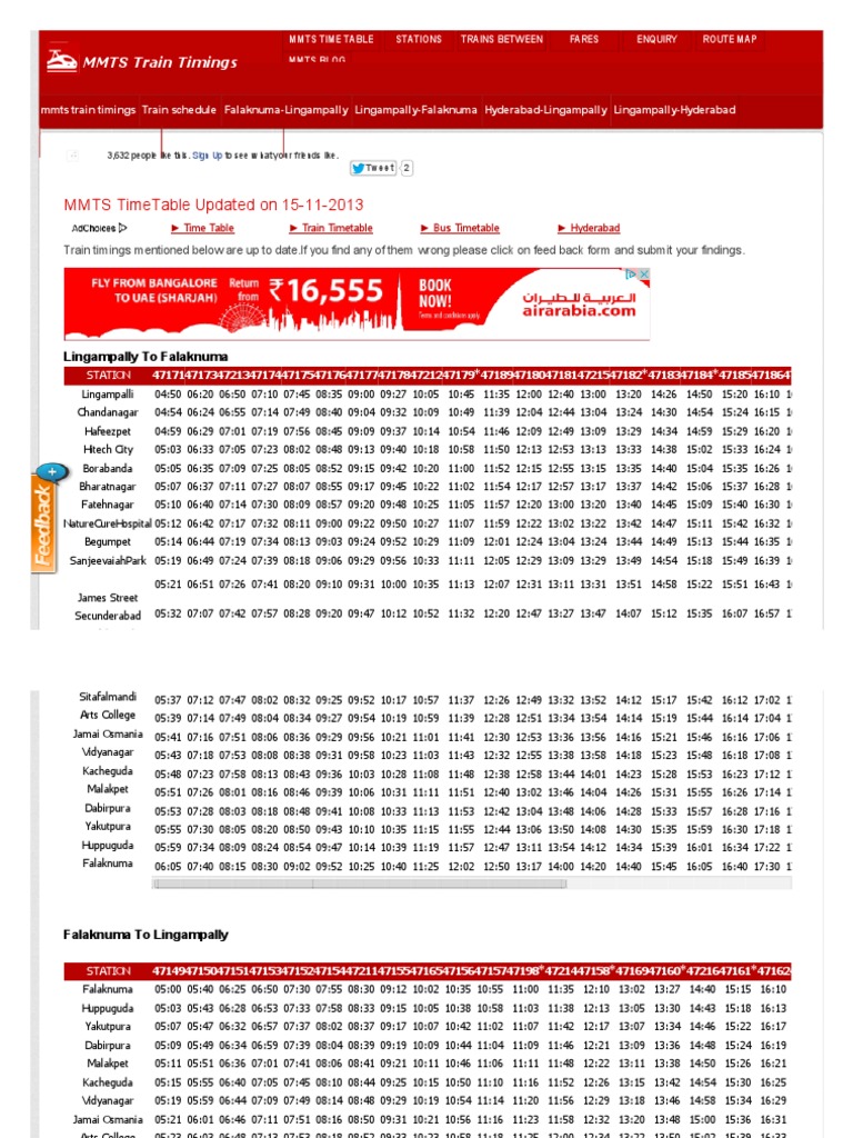 Hyderabad MMTS Train Timings | PDF