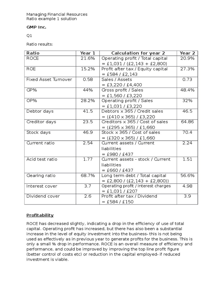 Ratio Analysis Example 1 Solution With Comments | PDF | Dividend ...