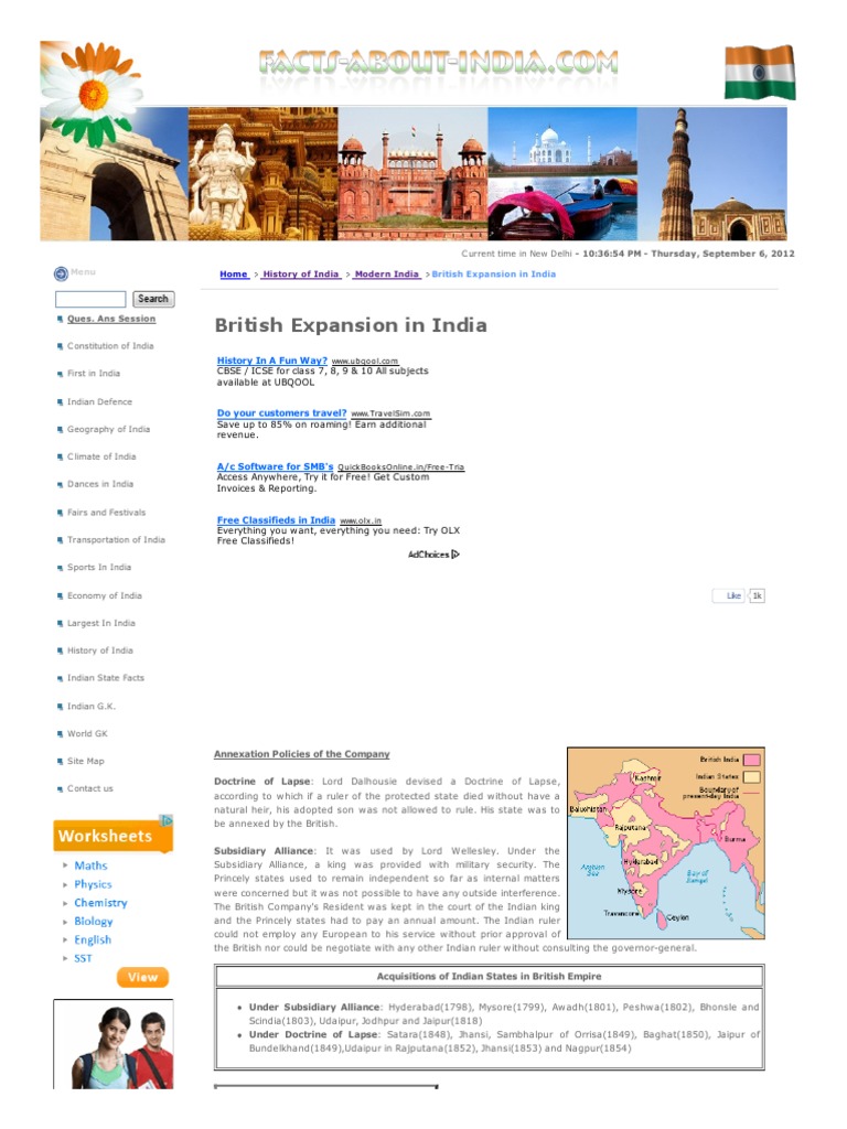 British Territorial Expansion in India | PDF | India–United Kingdom ...