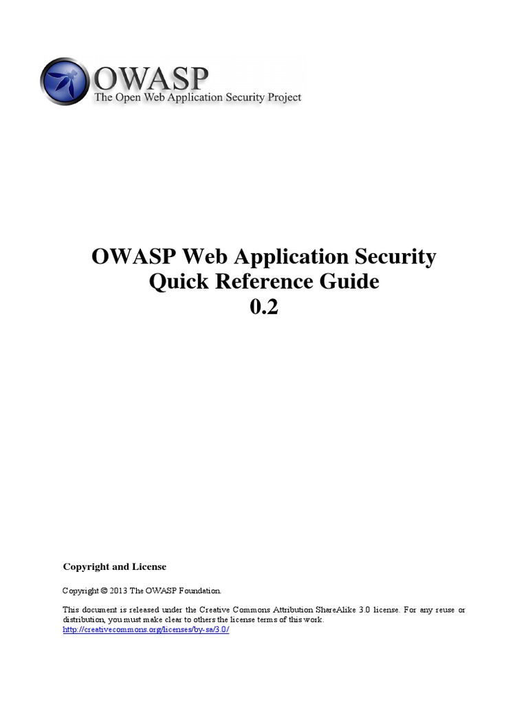 OWASP Web Application Security Quick Reference Guide 0.2 | PDF | Http Cookie | Transport Layer ...