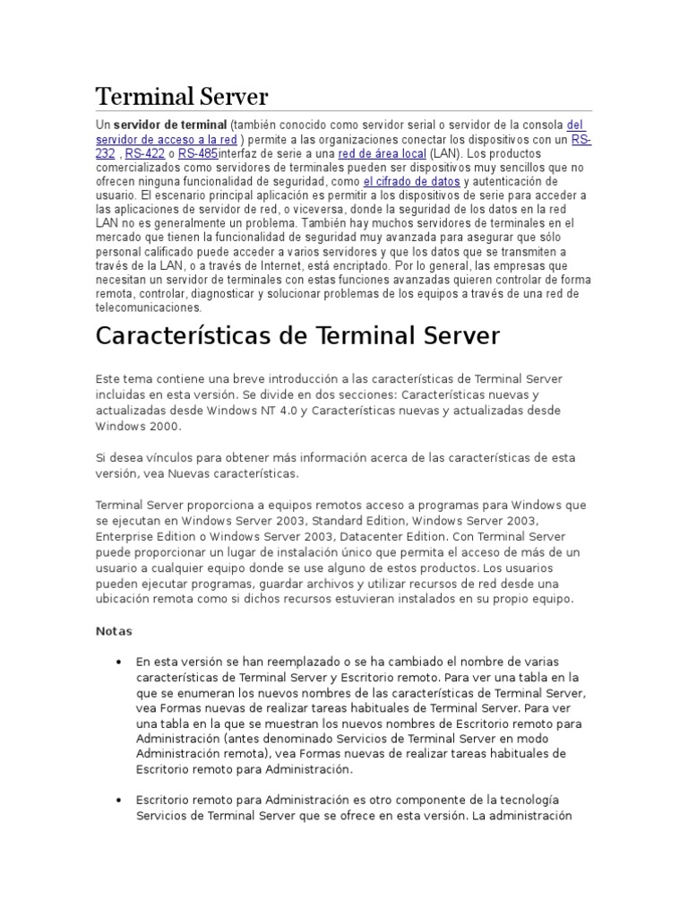 Terminal Server EJEMPLO | PDF | Microsoft Windows | Servidor (Computación)
