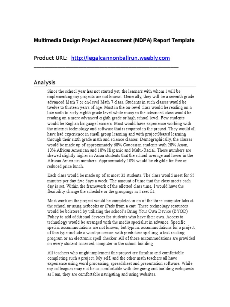Multimedia Design Project Assessment (MDPA) Report Template | PDF ...