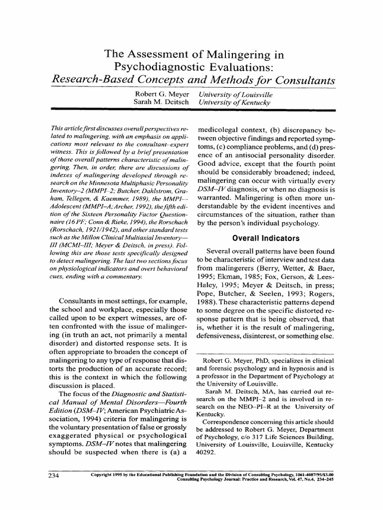 Assessment of Malingering | PDF | Psychopathy | Diagnostic And ...