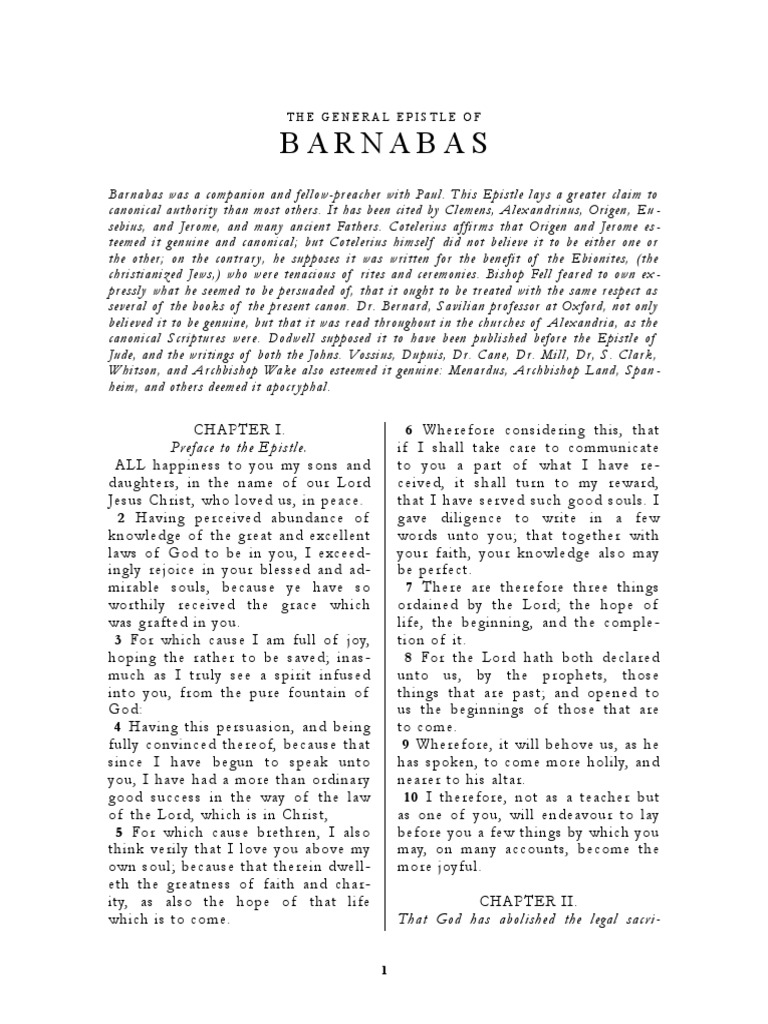 The General Epistle of Barnabas | Jacob | Sin