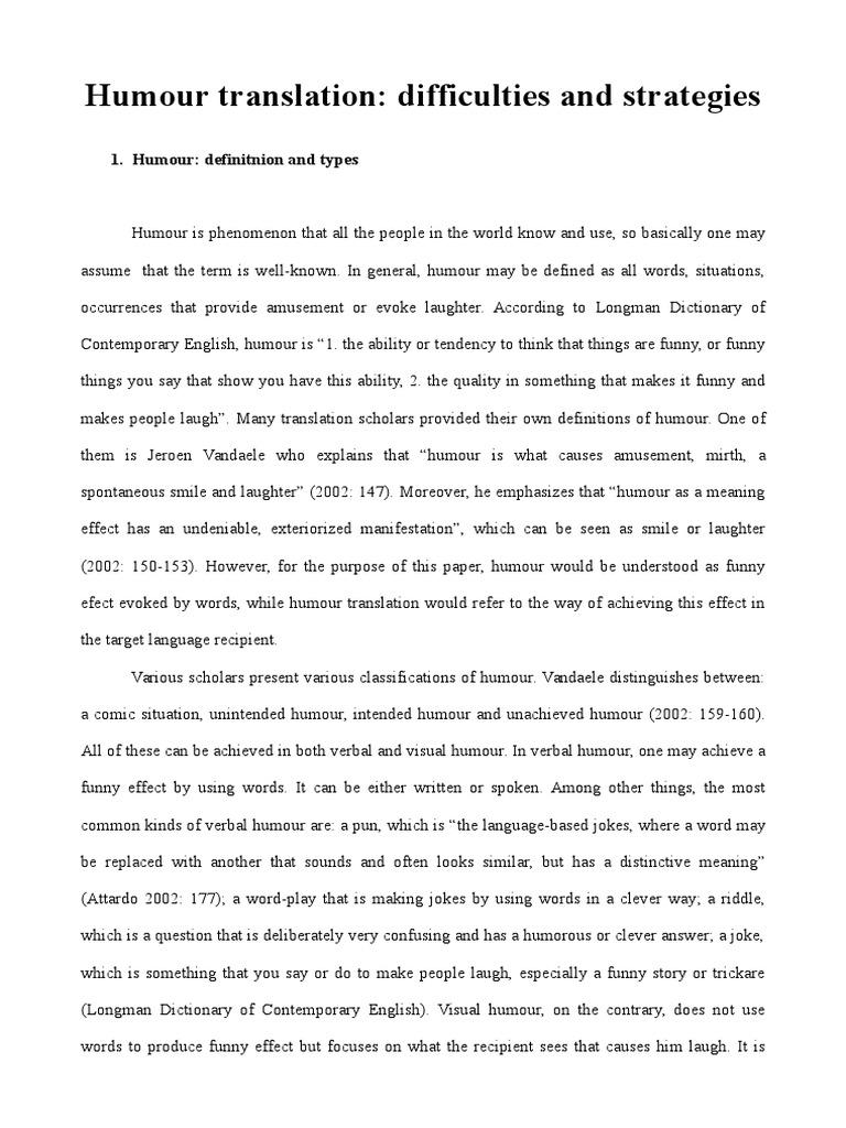 Humor Translation - Difficulties and Strategies | Download Free PDF ...