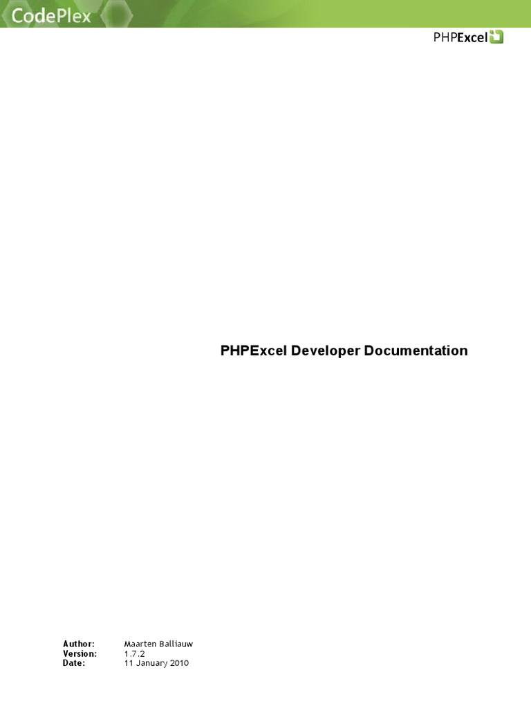 PHPExcel Developer Documentation | PDF | Spreadsheet | Microsoft Excel