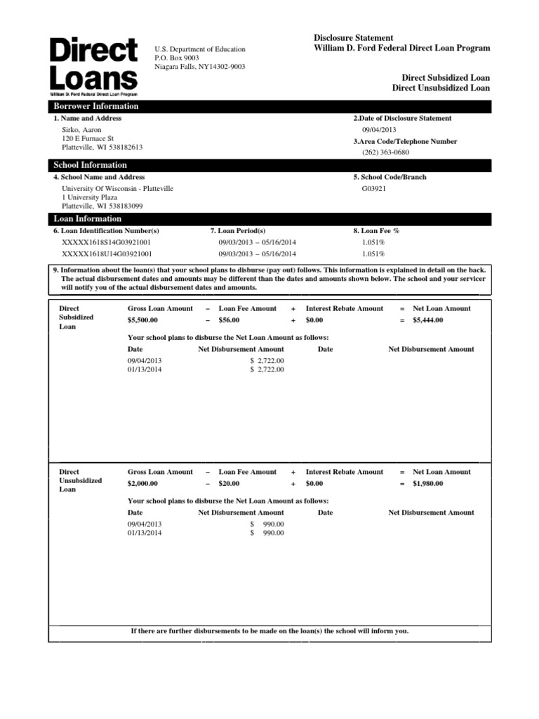 Borrower Information: Disclosure Statement William D. Ford Federal ...