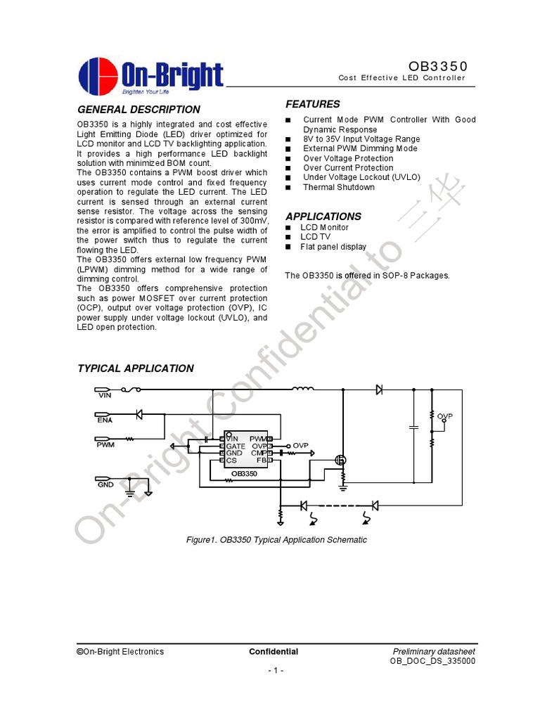 Ob3350 Inverter Control | PDF | Amplifier | Light Emitting Diode