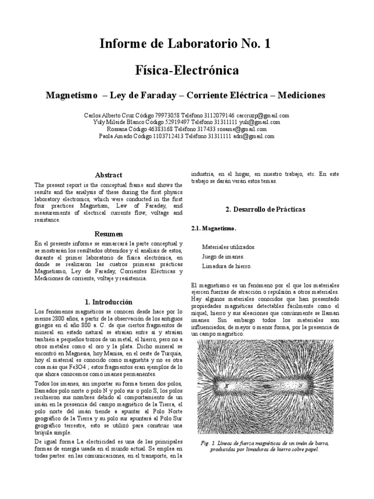 Informes Lab 1 Fisica Electronica | PDF | Magnetismo | Imán