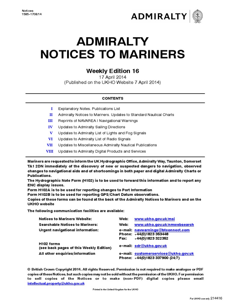 aDMIRALTY Notice To Mariners | PDF | Hydrography | Websites