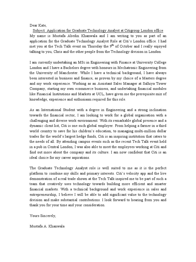 Citi Cover Letter | PDF